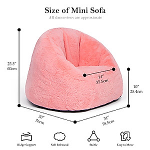 N&V Small Bean Bag Chair for Kids, Children Mini Bean Bag Sack, Foam Filling, Includes Removable and Machine Washable Cover, 27in, Soft Faux Fur (Pink)