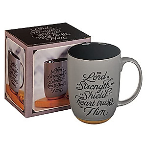 Christian Art Gifts Large Ceramic Coffee & Tea Scripture Mug for Men: Lord is My Strength - Ps. 28:7 Inspirational Bible Verse, Microwave/Dishwasher Safe Lead-Free Cup w/Clay Base, Gray/Black, 15 oz.