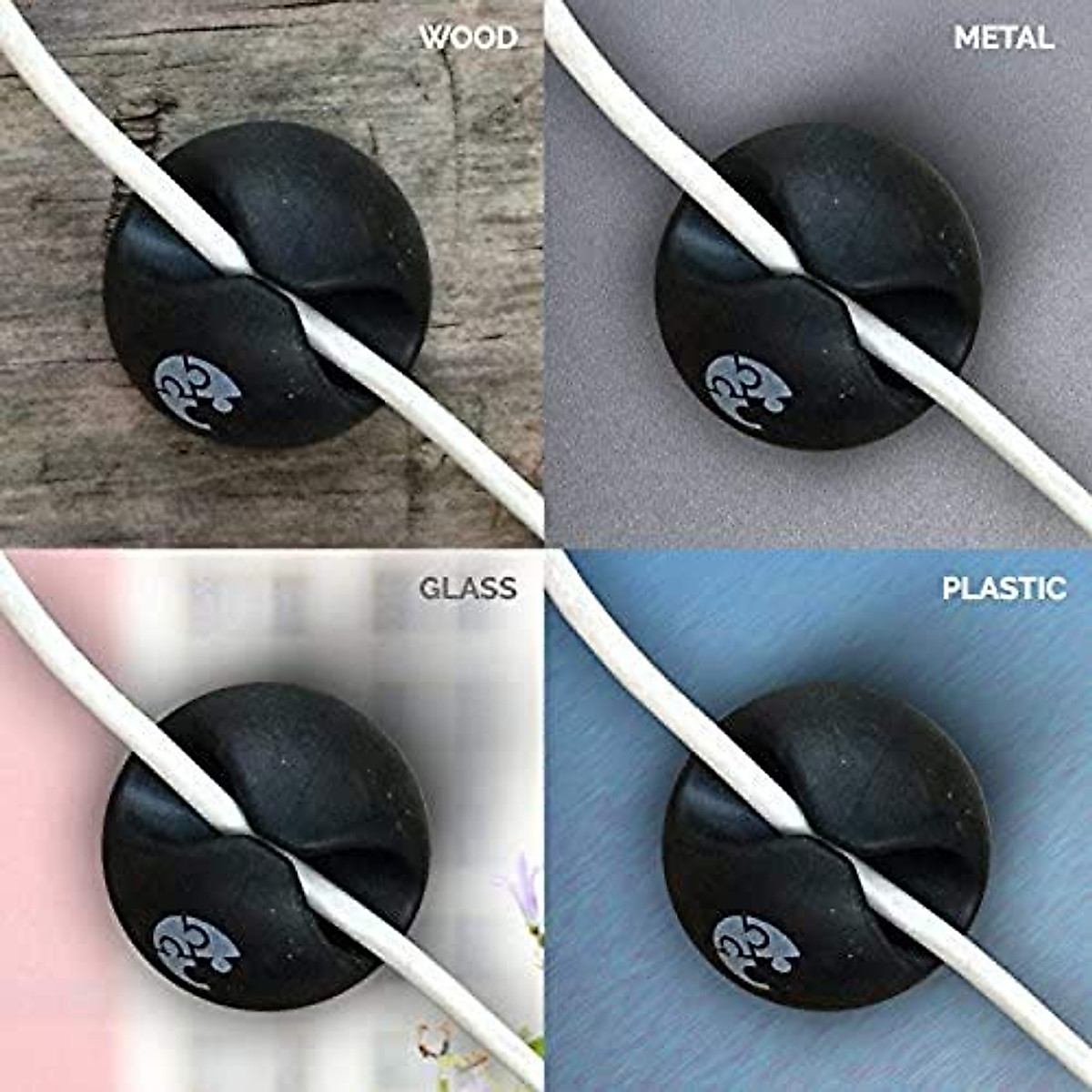 Cable Clips Management - Nightstand Accessories - Cord Organizer - Desk Cable Management - Wire Holder System - Adhesive Cord Clips - Home, Office, Cubicle, Car - Gift Idea - Black