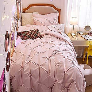 Bedsure Pink Twin Comforter Set for Girls - 5 Pieces Twin Bedding Sets, Pinch Pleat Pink Twin Bed in a Bag with Comforter, Sheets, Pillowcase & Sham, Kids Bedding Set