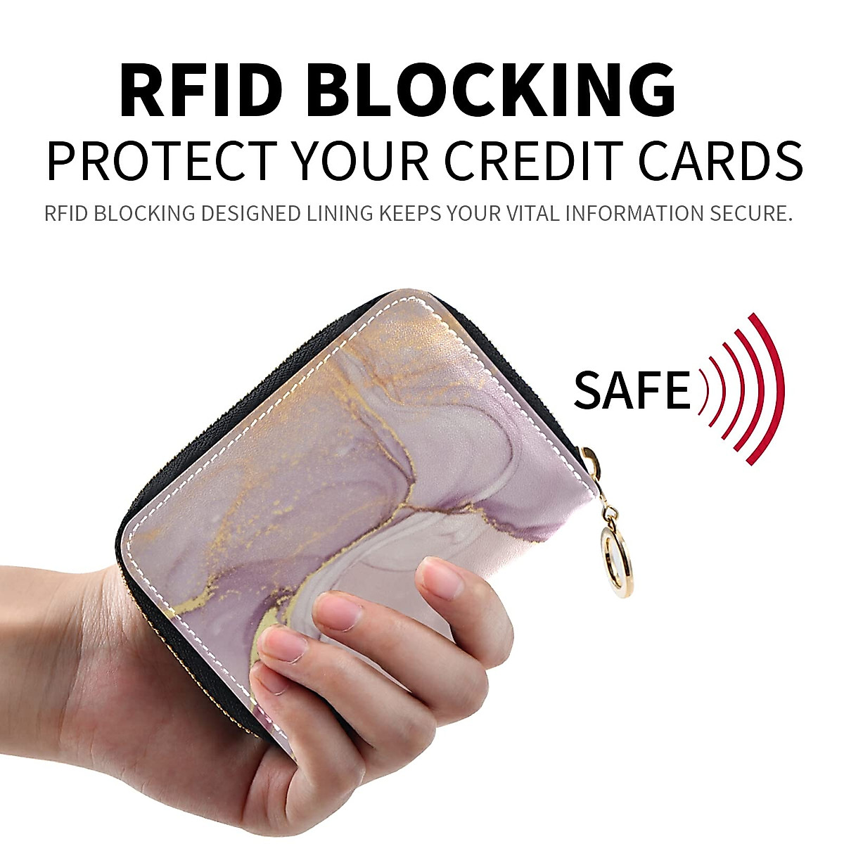 Mixing Acrylic Paints Pink Gold Marble Texture Modern Art Credit Card Coin wallet, Key Change Organizer Zipper Purse Compact Clutch Pouch Pocket, RFID Blocking Women Leather Card Holder