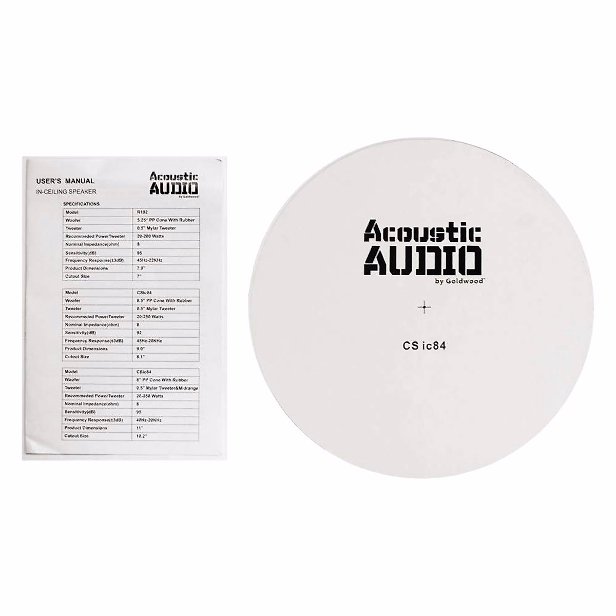 Acoustic Audio by Goldwood CSic84 Frameless 8" in Ceiling 5 Speaker Set 3 Way Home Theater Speakers, White, (Model: CSic84-5S)