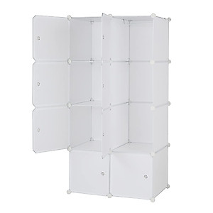 Portable Wardrobe Closet, Modular Plastic Clothes Storage Cabinet Chest w/ Doors, Organizer Cube DIY Bookshelf Combination Armoire for bedroom, living room, Black (30-Cube & 6 Hanging Section)