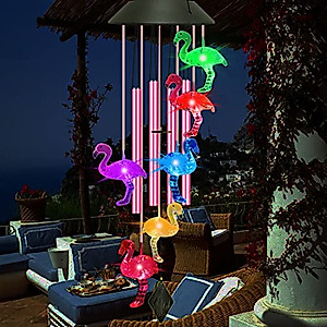 Solar Flamingo Wind Chimes, Flamingo Gifts for Women/Mom/Grandma/Wife/Daughter/Sister,Pink Flamingo Outside Garden Yard Decor