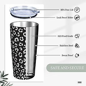 JASROTAO Black Leopard Tumbler, Animal Skin Print 20oz Stainless Steel Insulated Travel Tumbler,Travel Coffee Mug with Lid and Straw Cups Gifts for Women Men