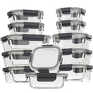 S SALIENT 24 Pieces Glass Food Storage Containers with Lids,Glass Meal Prep Containers Set with Locking Lids,Airtight Glass Lunch Container for Kitchen,BPA Free(12 Lids & 12 Containers)