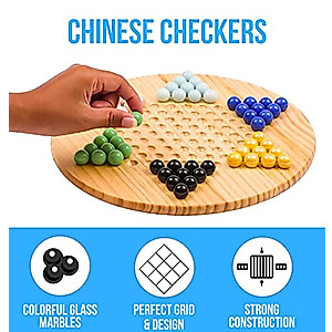 Regal Games - Chinese Checkers -11.5” Natural Wood Game Board with 60 Glass Marbles Assorted, Fun, Family-Friendly Board Game - Ideal for Up to 6 Players Ages 8+