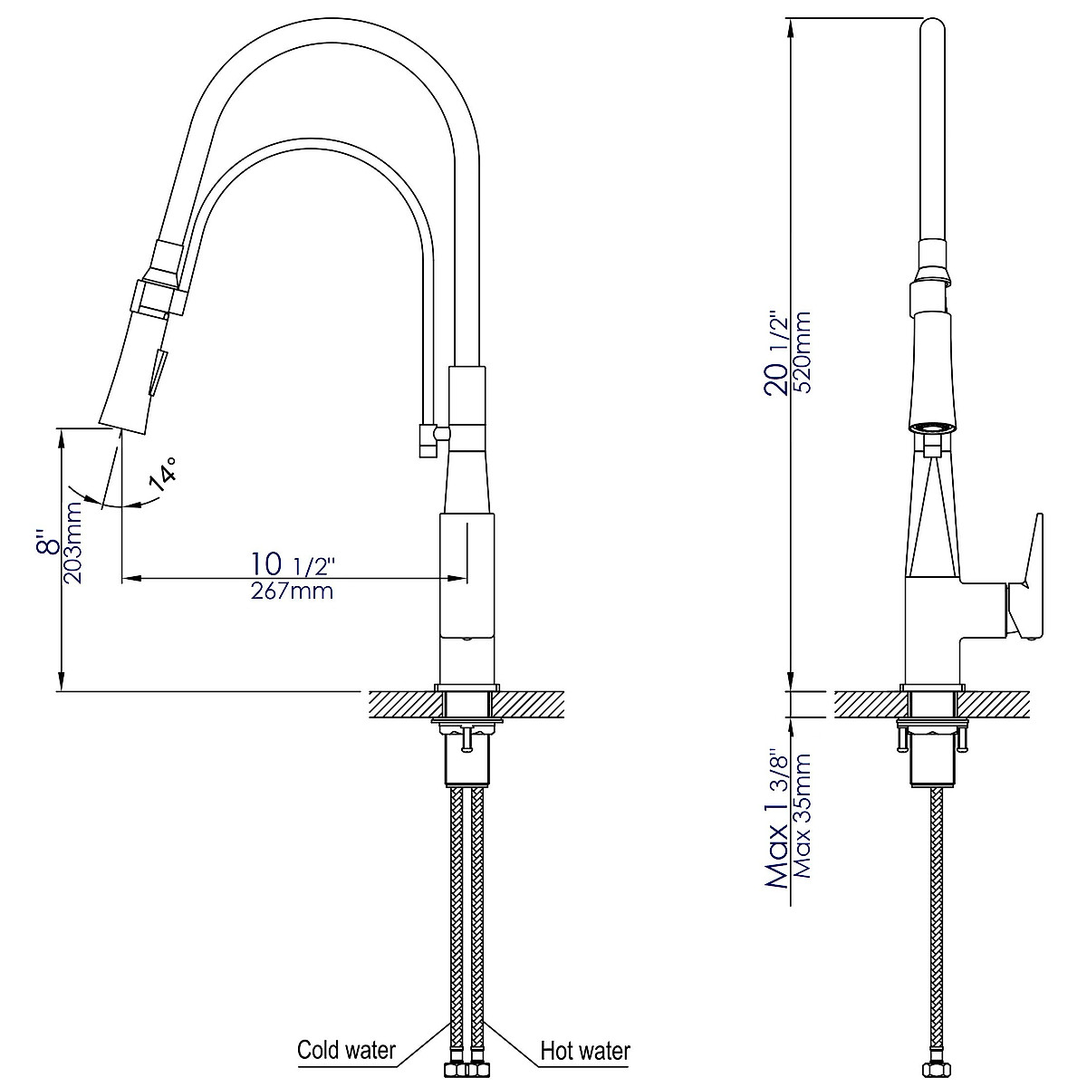 ALFI brand ABKF3023-PC Kitchen Faucet, 20.5"H, Polished Chrome