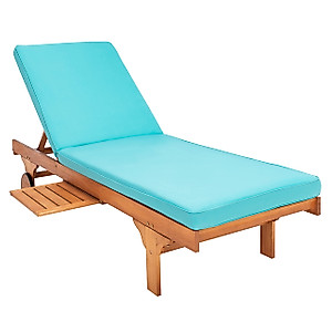 SAFAVIEH Outdoor Collection Newport Natural/ Aqua Cushion Built-in Side Table Adjustable Chaise Lounge Chair