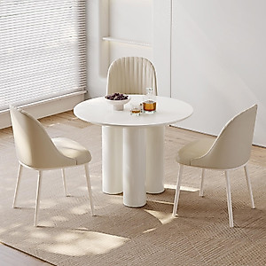 Guyii 39.37" Cream White Dining Table, Modern Round Kitchen Table, Small Indoor End Table for Kitchen, Bar, Living Room, Small Space, Easy Assembly, Table Only