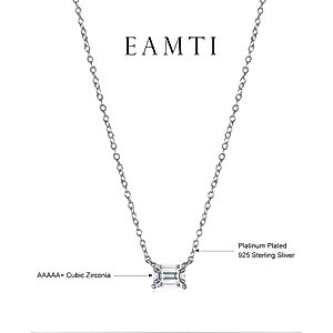 EAMTI 925 Sterling Silver Necklaces for Women Emerald Cut White Gold Plated Dainty Necklace Solitaire 1 Carat Cubic Zirconia Pendant Necklace