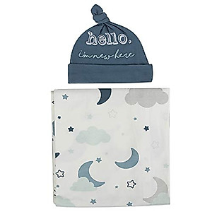 Baby Cotton Swaddle Blanket Wrap with Headband or Hat Set for Baby Girls, Boys Newborns and Infants 0-6 Months (Starry)