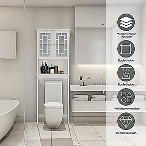 MEDIMALL Over The Toilet Storage Cabinet, Bathroom Space Saver w/ 2 Doors, Inner Adjustable Shelf & Open Storage Space, Anti-Tip Design, Organizer Over Toilet for Most Standard Toilets (White)
