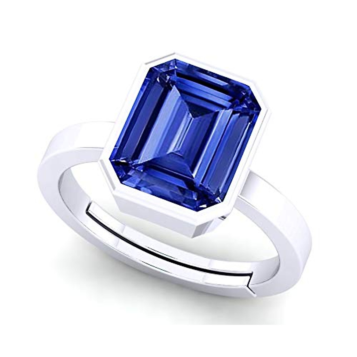 LMDPRAJAPATIS Natural Certified 7.50 Carat Original Unheated Untreatet Blue Sapphire (Neelam) 925 Sterling silver Ring Octagon Shape For Men & Women's