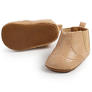 COSANKIM Baby Boys Girls Shoes Lace Up Leather Infant Sneakers Non Slip Rubber Sole Newborn Loafers Toddler First Walker Crib Shoes (0-18 Months), 12 Months, 06 Apricot