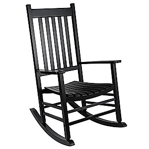 GnL Recsports Rocking Chair Wooden Frame Chair Indoor and Outdoor Fade Resistant Rocker with 350lbs Weight Capacity All Weather Porch Rocker for Garden Lawn Balcony Backyard and Patio Porch 1 Black