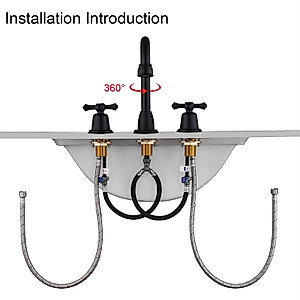 RKF Bathroom Faucets for Sink 3 Hole Matt Black 8 inch Widespread Bathroom Sink Faucet with Drain 2 Handles Cross Knobs Faucet Bathroom Vanity Faucet Basin Mixer Tap Faucet with Hose & Deck CWF039-MB