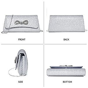 Labair Womens Evening Bag Sparkly Bow Clutch Purses for Women Wedding Prom Formal purses Handbags. (Silver)