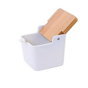 Lucky Goddness Ceramic Sugar Bowl with Bamboo Lid and Spoon,Porcelain Sugar Container for Home Kitchen,Salt Condiment for Sugar Tea Coffee Spice,White,9 Fl oz 270ML