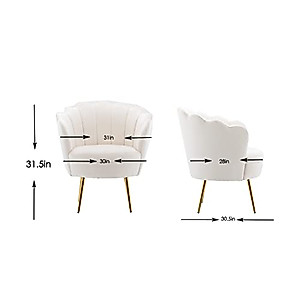 ZOBIDO Modern Accent Velvet Chairs Comfy Upholstered Vanity Chairs for Bedroom Armchair Dining Chairs with Golden Metal Legs Desk Chair Makeup Chairs for Living Room (White)