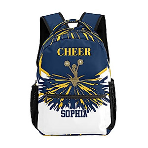 SunFancyCustom Cheerleader Navy Blue Gold Backpack Personalized Waterproof Casual Daypack Gift for Holiday Birthday