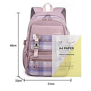 Aesthetic Backpack for School, Cute Girls Preppy Book Bag, Kawaii Large Capacity Middle School Plaid Backpack for Teenagers (Purple)