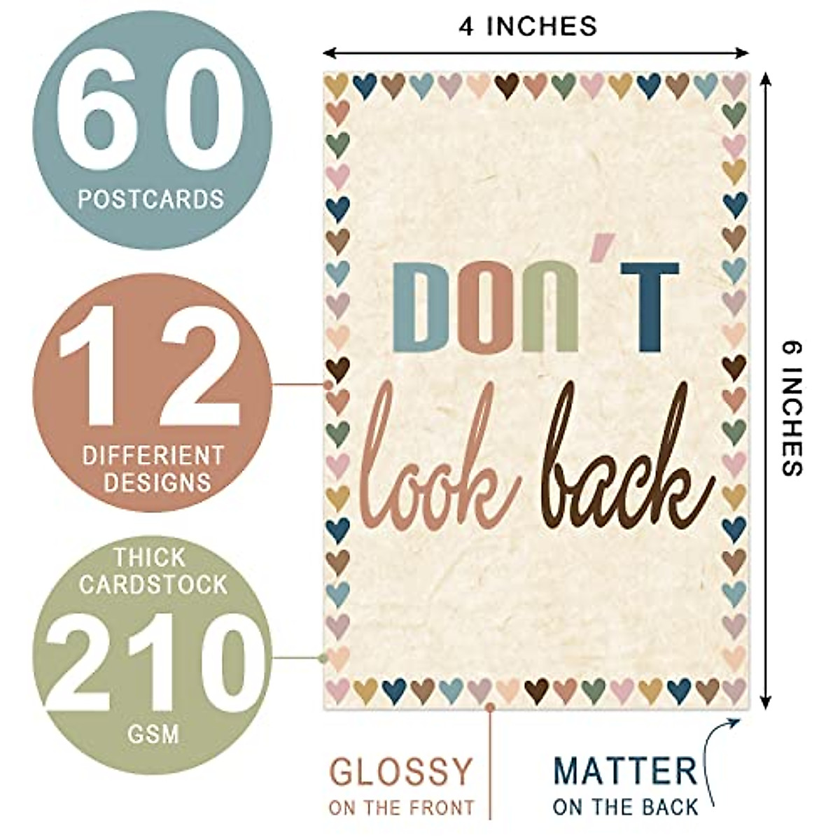 60 PCS Boho Motivational Postcards  for Kids Boho Rainbow Affirmation Postcards Bohemian Blank Encouragement Postcards Inspiration Note Cards for Classmates Friends Teachers Exchange