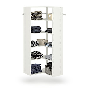 Easy Track Adjustable Corner Tower Clothing Storage Kit Closet Organizer, White