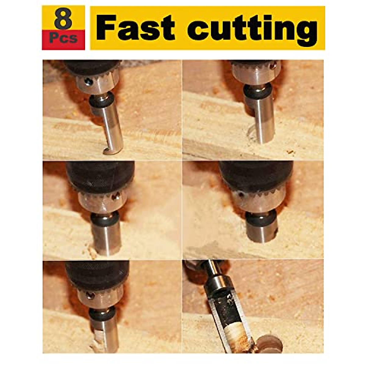Rocaris 8pcs Wood Plug Cutter Drill Bit Set Straight and Tapered Taper Cutting Tool Cork Drill Bit Knife 6mm 10mm 13mm 16mm