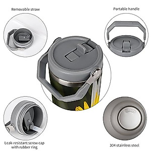 WITHSBKK 30oz Car Cup Yellow Gray Flower Printed with Portable, Stainless Steel Travel Mug, Vacuum Insulated Tumbler And Straw, Leakproof for Car & Outdoor, UV Printed Design