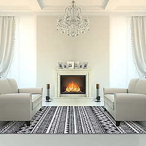 COZYLOOM Vintage Rug 5x7 ft, Boho Moroccan Geometric Area Rug Soft Chenille Indoor Floor Cover Chic Non-Shedding Living Room Bedroom Area Rug Anti-Slip Lightweight Throw Carpet Home Decor, Black