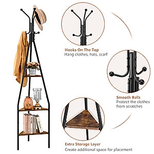 Hoctieon 3-Tier Coat Rack Freestanding with Hooks, Industrial Coat Tree Freestanding, Mordern Coat Racks Free Standing with Shelf, Coat Rack with Storage for Clothes, Hats, Bags