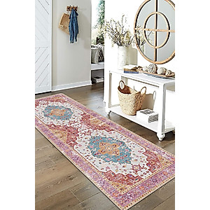 Poeti Washable Runner Rug 2x12, Non Slip Runners for Hallways, Ultra-Soft Carpet Runner Kitchen Runner Rug with Rubber Backing, Laundry Room Rug (Pink)