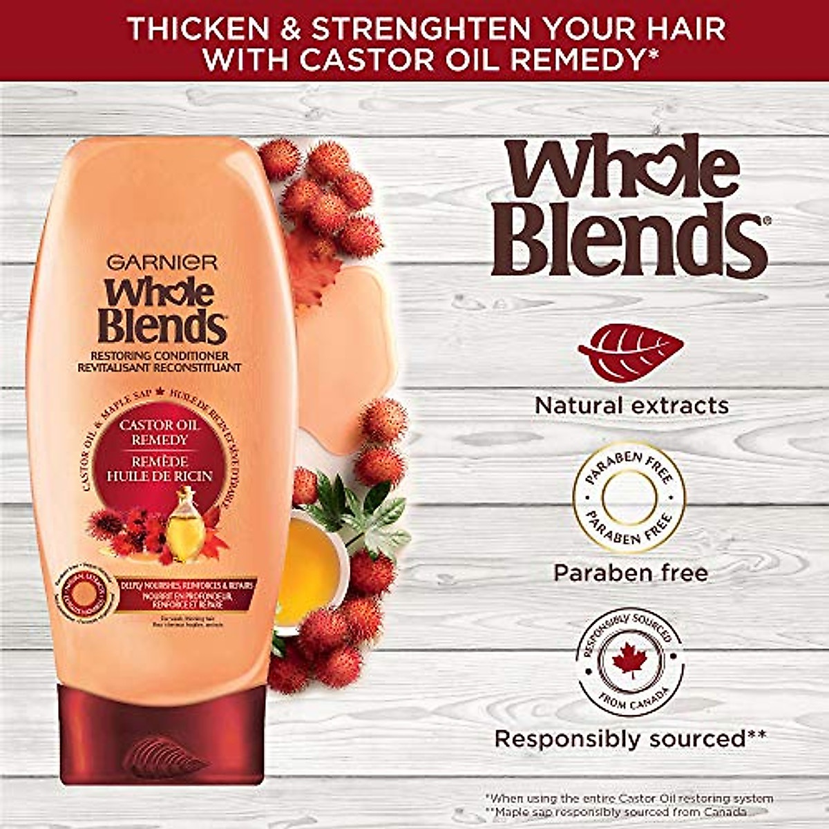Garnier Whole Blends Restoring Conditioner Maple Remedy, For Dry, Damaged Hair, 22 fl. oz.