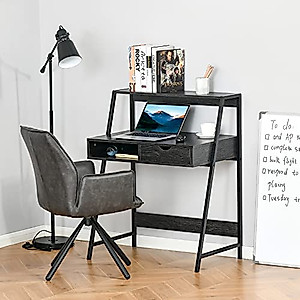 HOMCOM Home Office Desk, Computer Desk for Small Spaces, Writing Table with Drawer and Storage Shelves, Grey