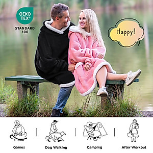 Bedsure Blanket Hoodie, Wearable Blanket for Adult & Kids as Gifts for Women Men, Birthday Gifts for Women Mom Sherpa Hoodie, Black, Oversize
