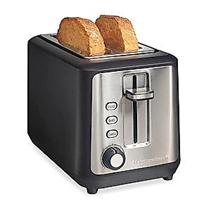 Hamilton Beach Gourmet 2 Slice Extra-Wide Slot Toaster with Sure-Toast Technology, Shade Selector, Bagel Setting, Black and Stainless Steel (22996)
