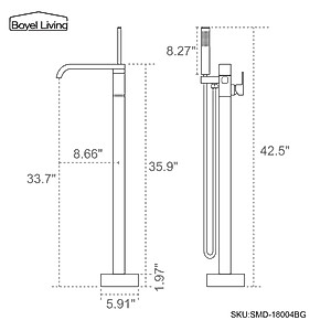 Boyel Living Freestanding Bathtub Faucet Tub Floor Mount Single Handle Filler Faucet with Hand Shower Brushed Gold