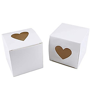 Newbested 50 Pack 3" Mini Individual White Cupcake Box with Heart Shaped Window,Small Single Favor Bakery Candy Paper Box Container for Mini Cake Cupcake Cookie Dessert Pastry Wedding Valentine's Day