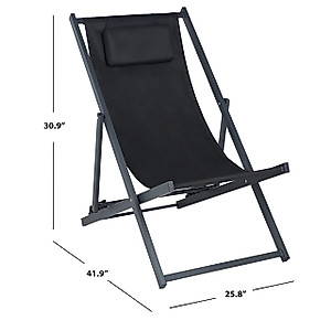 Safavieh PAT9039C-SET2 Outdoor Collection Camlin Black Adjustable Folding Set of 2 (Fully Assembled) Sling Chair Set
