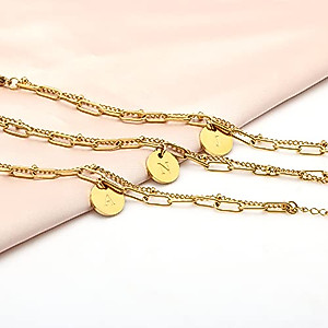 JoycuFF Gold Initial Bracelets for Women Gifts for Teen Girls 18K Gold Plated Layered Alphabet Charm Bracelet Adjustable Papercilp Link Chain Letter A Jewelry for Her