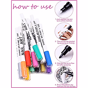 12 Color 3D Nail Art Pens Set, Kalolary Nail Polish Pens Nail Point Graffiti Dotting Pen Drawing Painting Liner Brush for DIY Nail Art Beauty Adorn Manicure Tools(A)