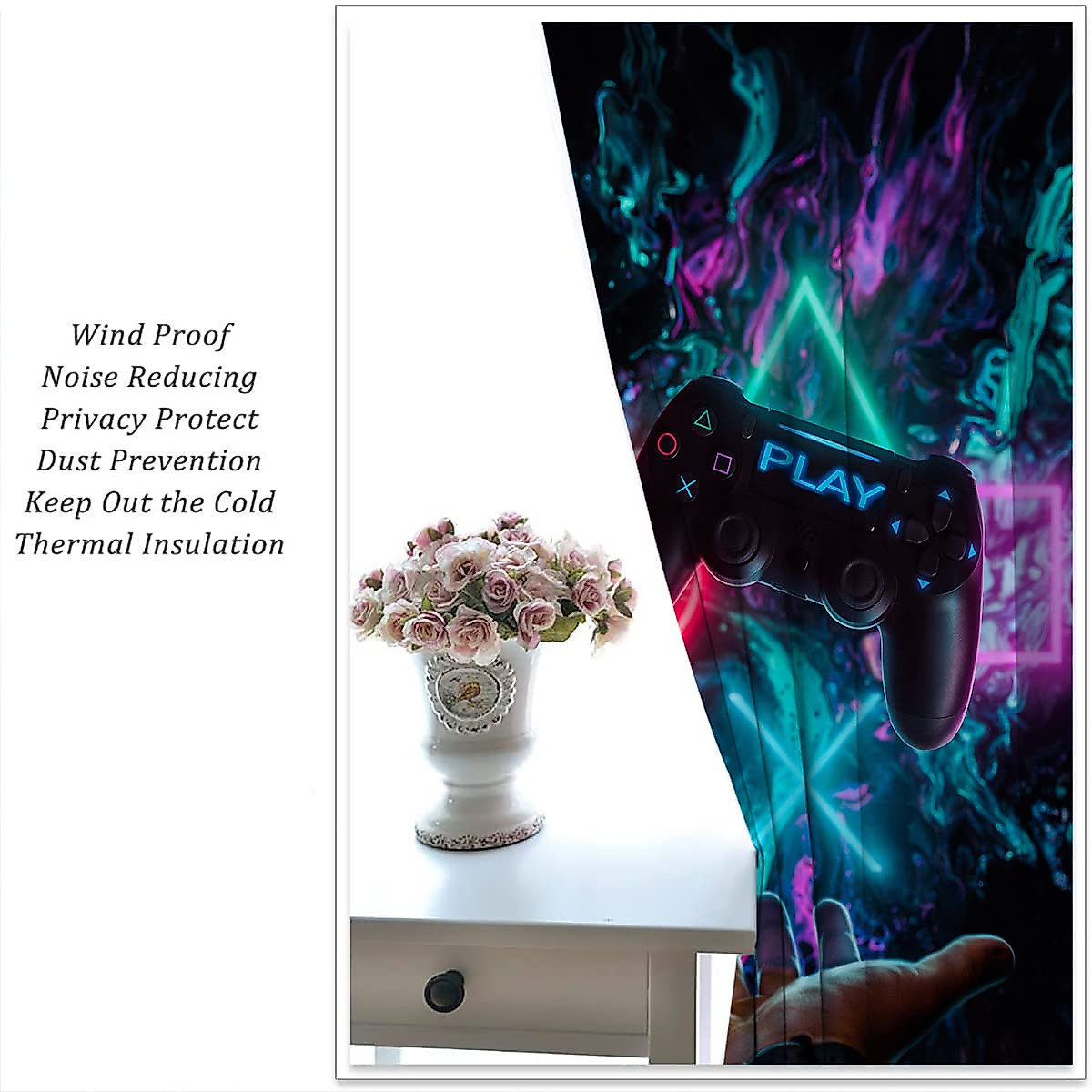 GY Gamepad Gamer Curtains, Thermal Insulated Printed Video Games Controller Curtains with Rod Pocket - 52x63 Inch