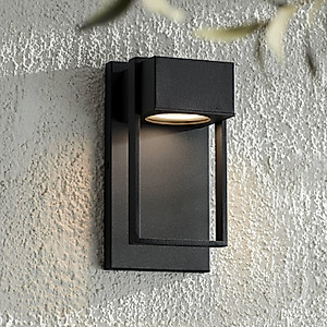 Possini Euro Design Pavel Modern Sconce Outdoor Wall Light Fixture LED Textured Black Metal 9 1/2" Crystal Downlight for Exterior House Porch Patio Outside Deck Garage Yard Front Door Garden Home
