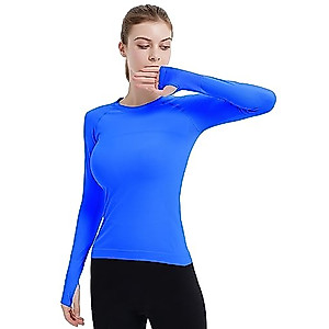 MathCat Workout Shirts for Women,Long Sleeve Athletic Shirt Women Seamless Workout Tops for Women, Yoga Compression Shirt Lakeblue