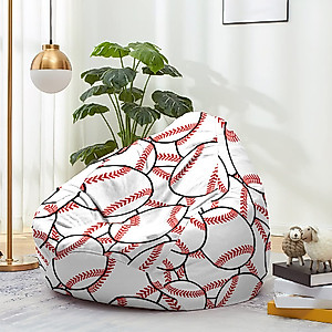 Lukery 3D Baseball Stuffed Animal Storage Bean Bag Chair Cover for Kids and Adults, Stuffable Beanbag (No Filler) Living Room Washable Bean Bag Lazy Sofa (XL/39.4x47.2'',White)