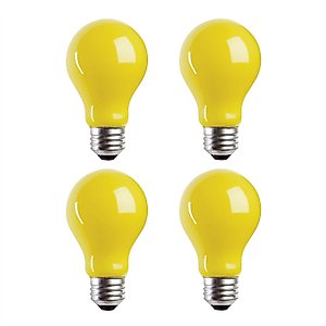 Xtricity A19 Incandescent Yellow Bug Light Bulb, 60W, E26 Medium Base, 130V, (4 Pack)
