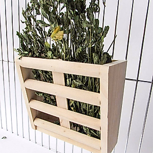 Chinchilla Hay Rack,Bunny Hay Feeder,Guinea Pig Hay Holder,Rabbit Food Dispenser,Natural Wooden,Hamster,Rabbit Cage Accessories by BLSMU
