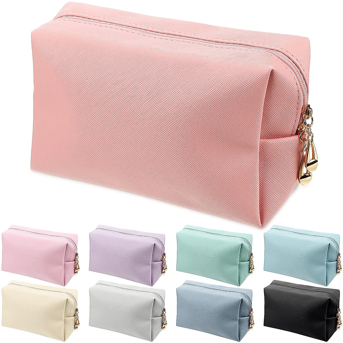 9 Pcs Small Preppy Makeup Bag Leather Zipper Cosmetic Bag Water Resistant Versatile Makeup Pouch Travel Cosmetic Organizer Portable Toiletry Bag Daily Storage Beauty Bag Organizer for Women Girls Gift