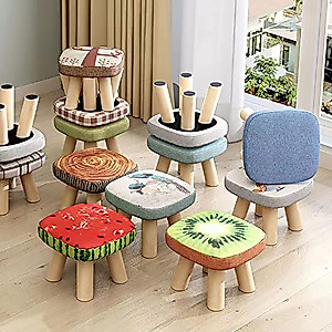 JZSMY 2Pcs Solid Wood Stool Home Square Low Stool Cute Children's Sofa Stool Chair Fashion Cartoon Creative Small Stool for Kids and Adult, Changing Stool Solid Wood Coffee Table Stool (Watermelon)